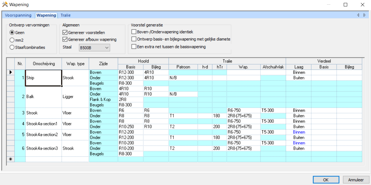 Instellingen wapening | Matrix Knowledge Base